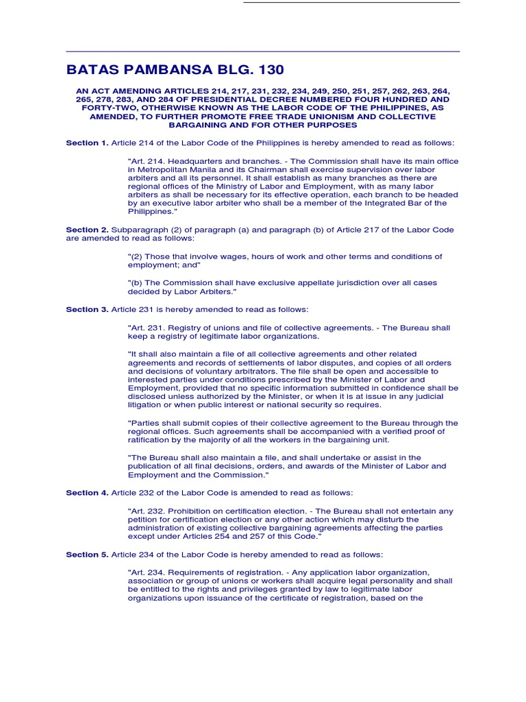 Batas Pambansa BLG 130 | PDF | Collective Bargaining | Strike Action