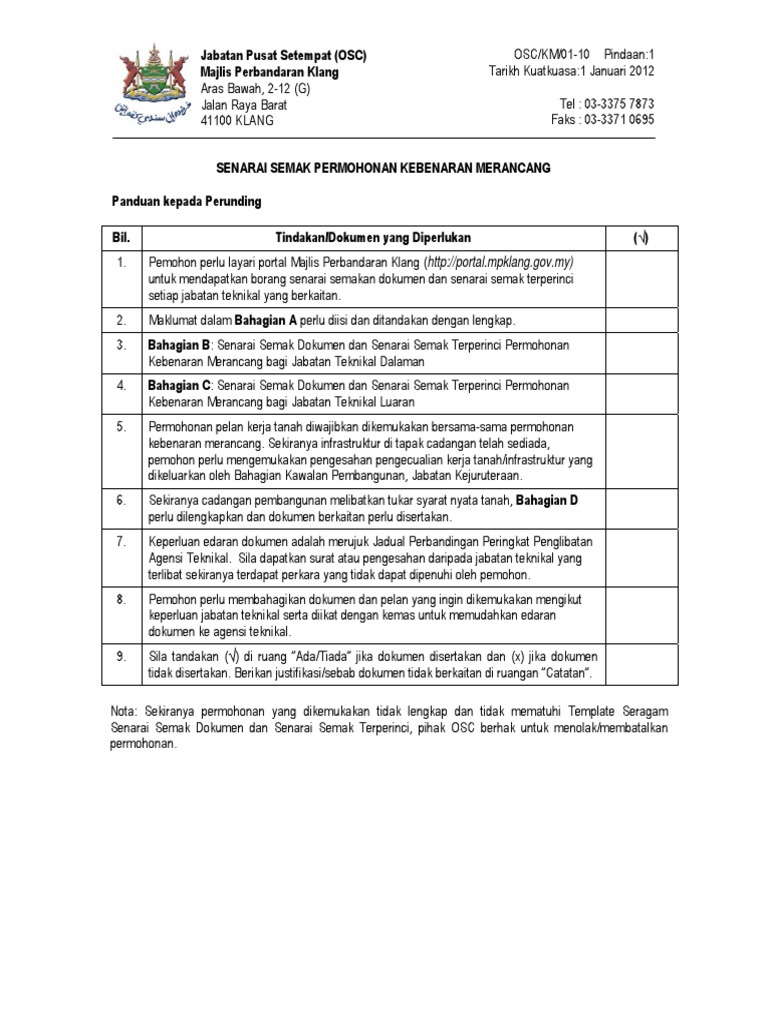Senarai Semak Permohonan Kebenaran Merancang (Kuatkuasa 0101 PDF | PDF