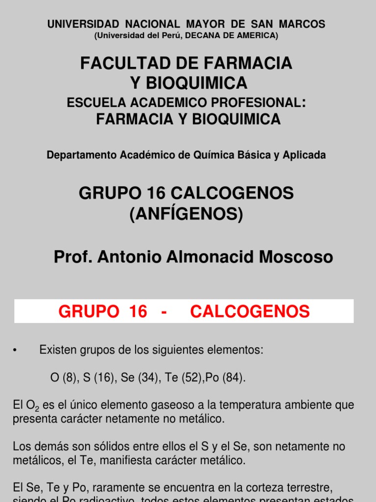 Calcogenos. Anfigenos | PDF | Peróxido de hidrógeno | Oxígeno
