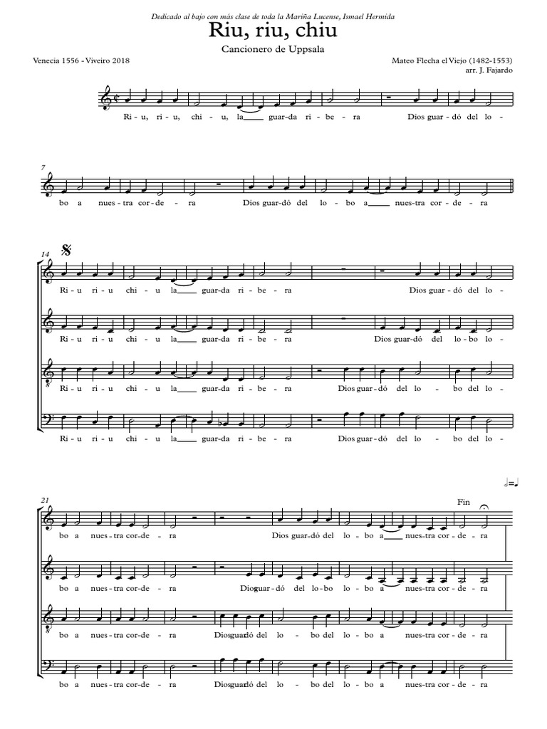 Riu Riu Chiu - Javier Fajardo (Arr.) | PDF | Canciones de Navidad ...