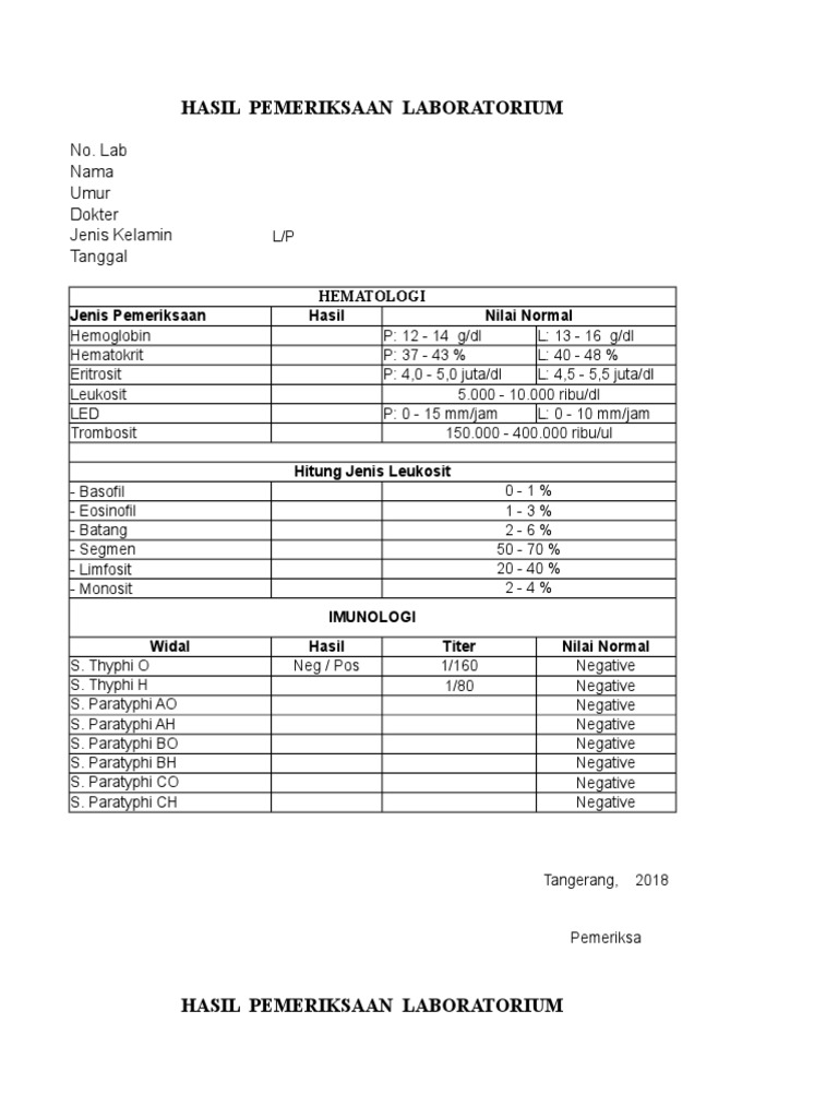 Form Hasil Lab Lengkap | PDF