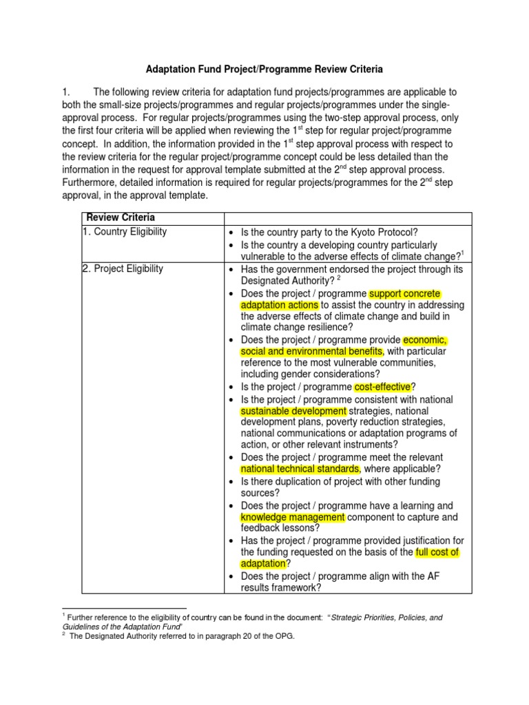 Guidelines for Evaluating Adaptation Fund Project Proposals | PDF ...