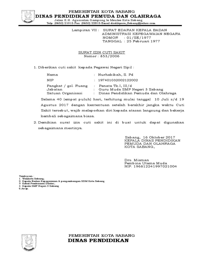 Surat Edaran Kepala Badan Kepegawaian Negara Nomor 01se1977 - Kumpulan Surat Penting