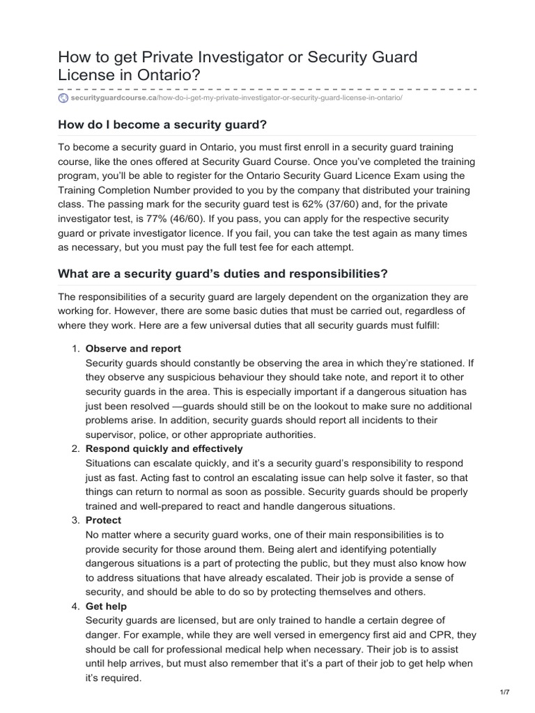 Ontario Security Guard & PI License Guide | PDF | Security Guard ...