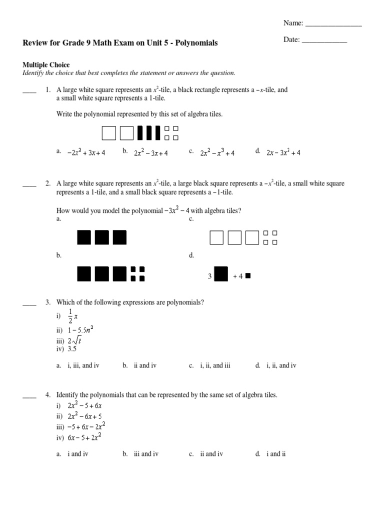 Unit 5 Review Polynomial Worksheets PDF | Download Free PDF ...