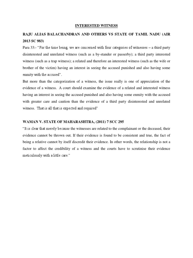 Brief Cases On Interested Witness | PDF