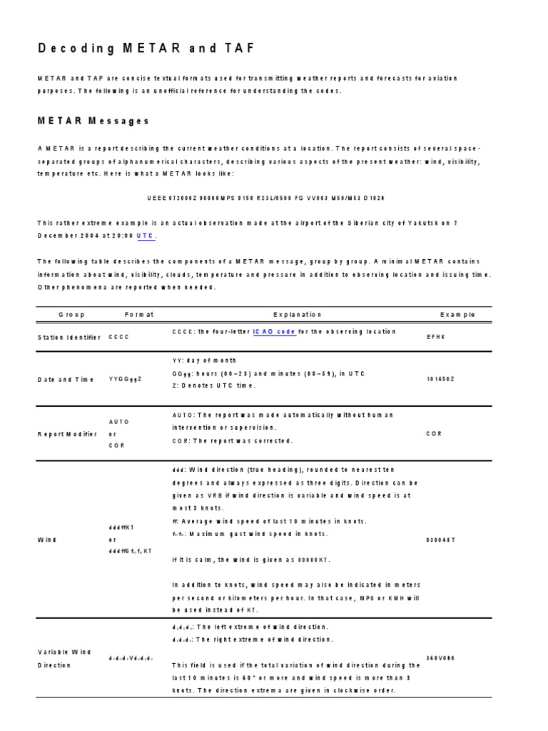 Decoding Metar Taf | PDF