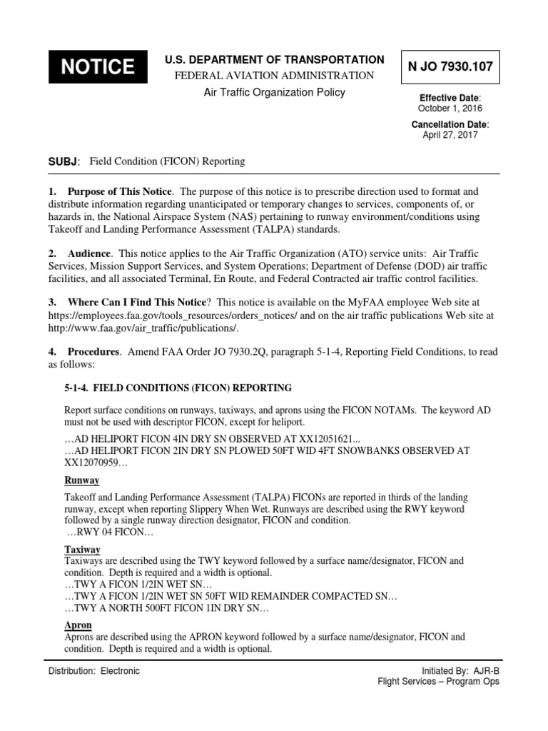 FICON Reporting Procedures for NAS | PDF | Snow | Air Traffic Control