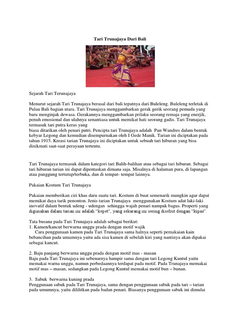 Tari Trunajaya Dari Bali | PDF | Seni & Disiplin Bahasa
