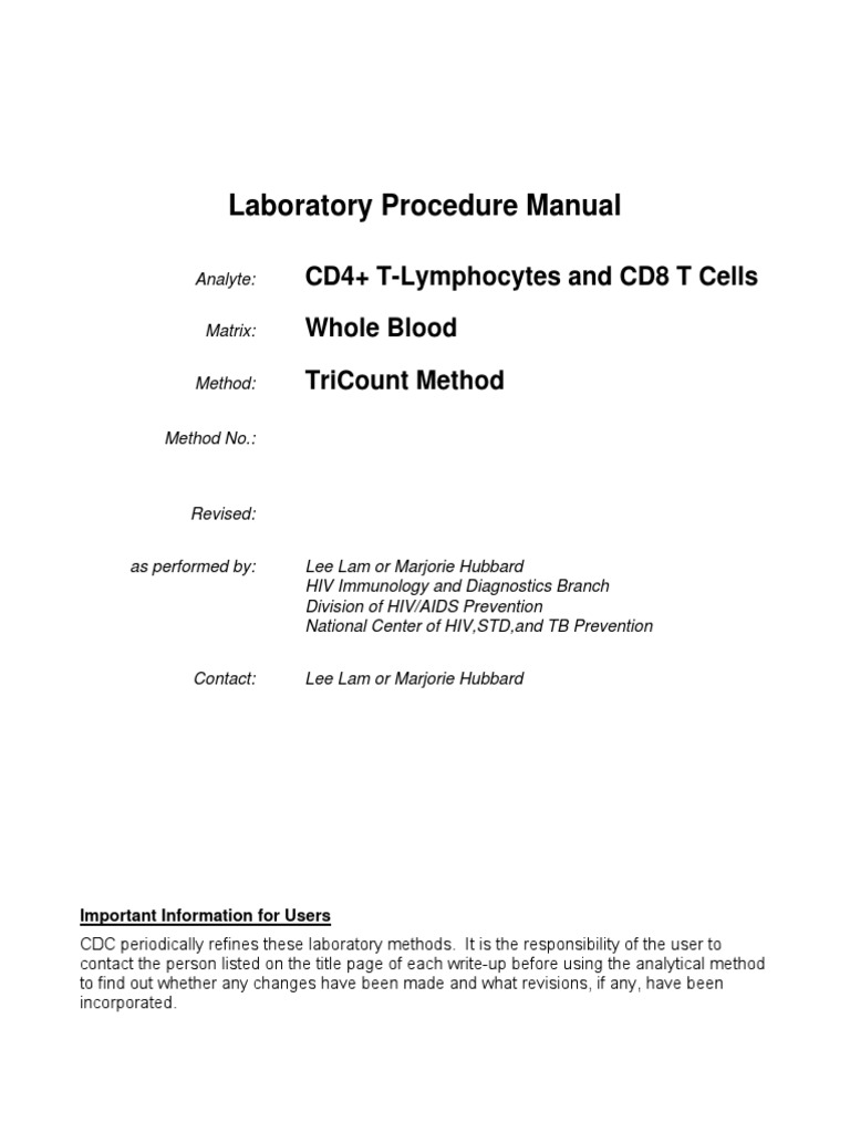 Laboratory Procedure Manual: Cd4+ T-Lymphocytes and Cd8 T Cells Whole ...