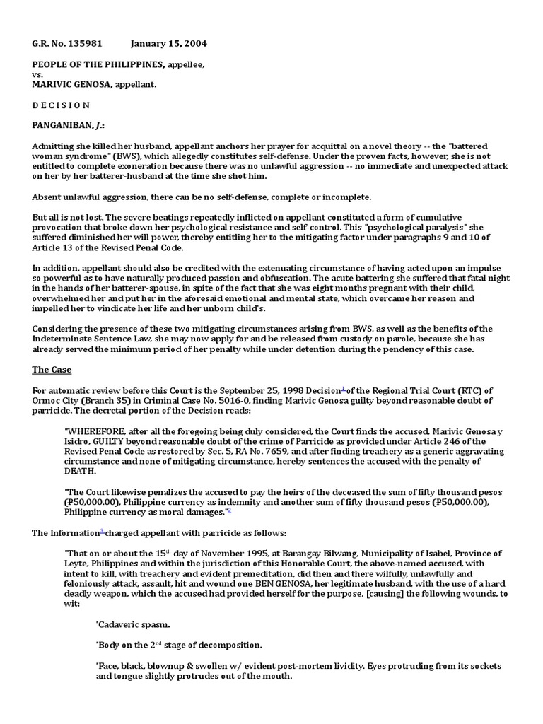 People vs. Genosa | PDF | Psychological Trauma | Domestic Violence