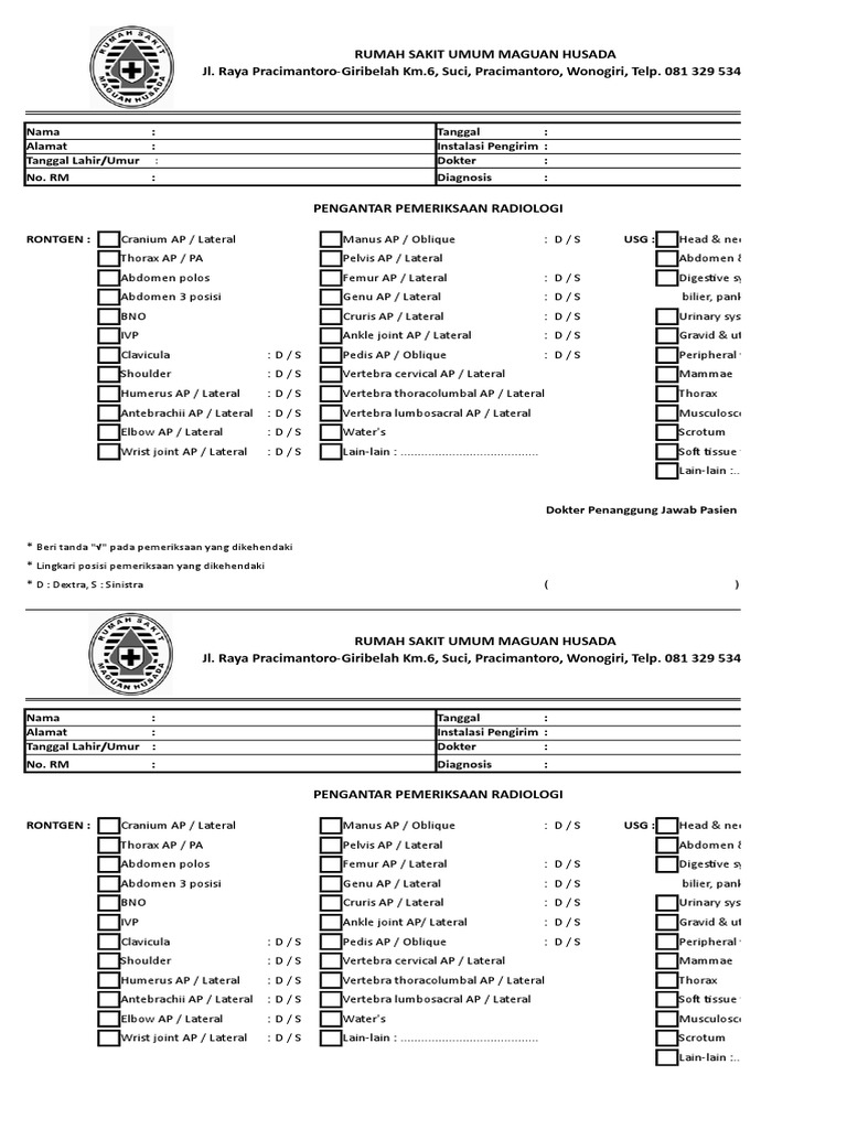 Formulir Pengantar Radiologi | PDF