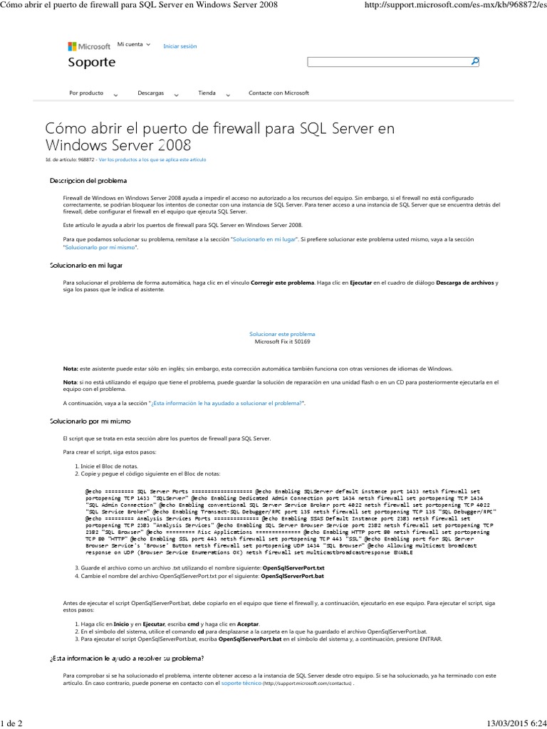 Cómo Abrir El Puerto de Firewall para SQL Server en Windows Server 2008 | PDF | Windows Server ...