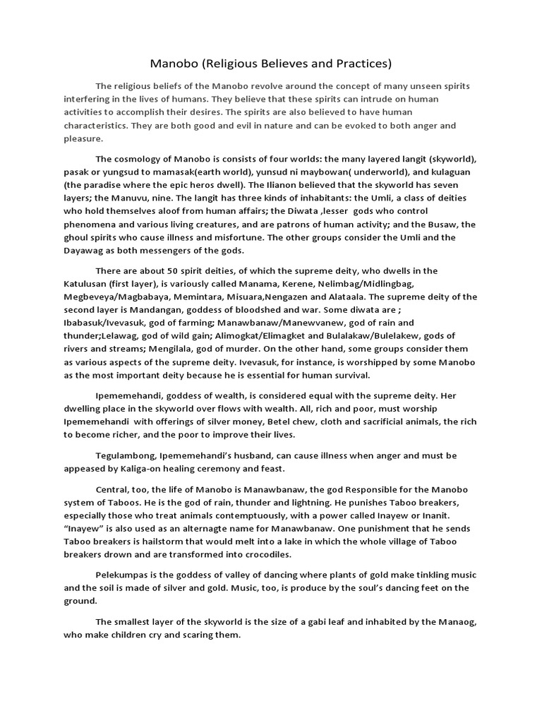 Manobo Religious Believes and Practices | PDF | Deities | Mythology