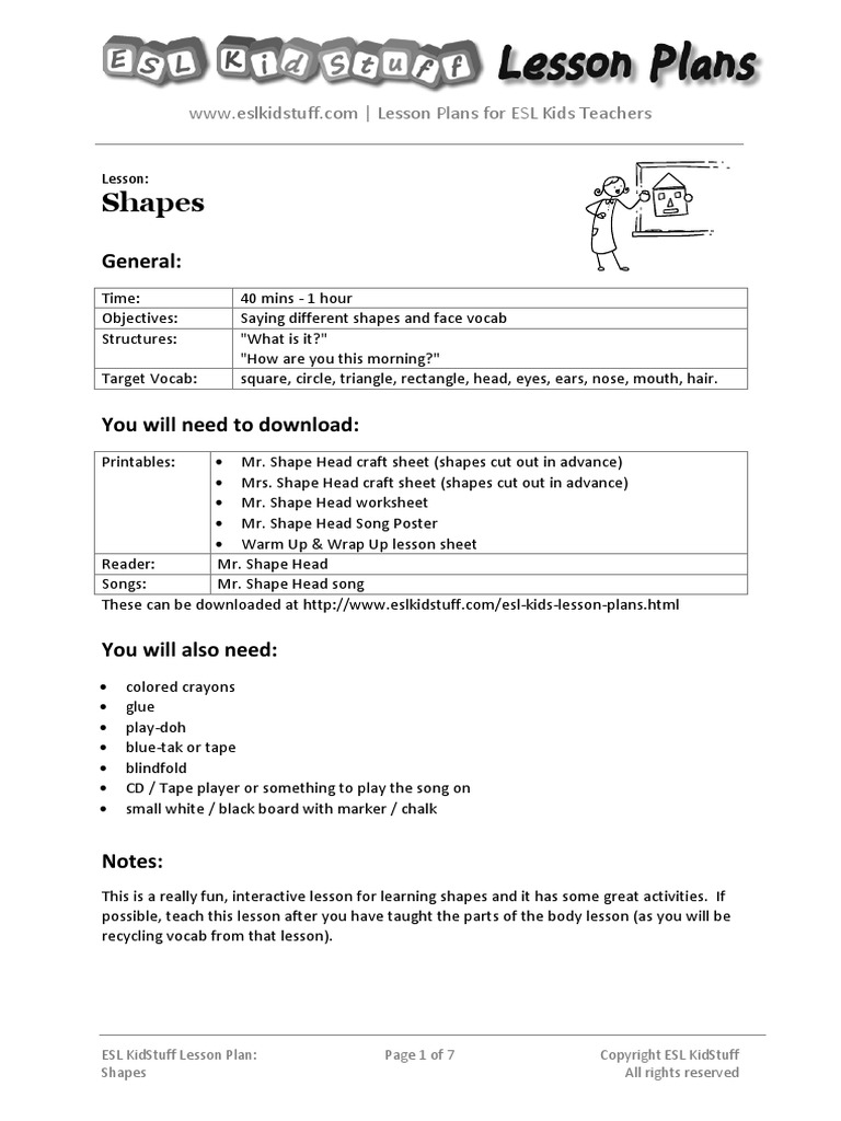 Shapes Lesson Plan PDF | PDF | Song Structure | English As A Second Or ...