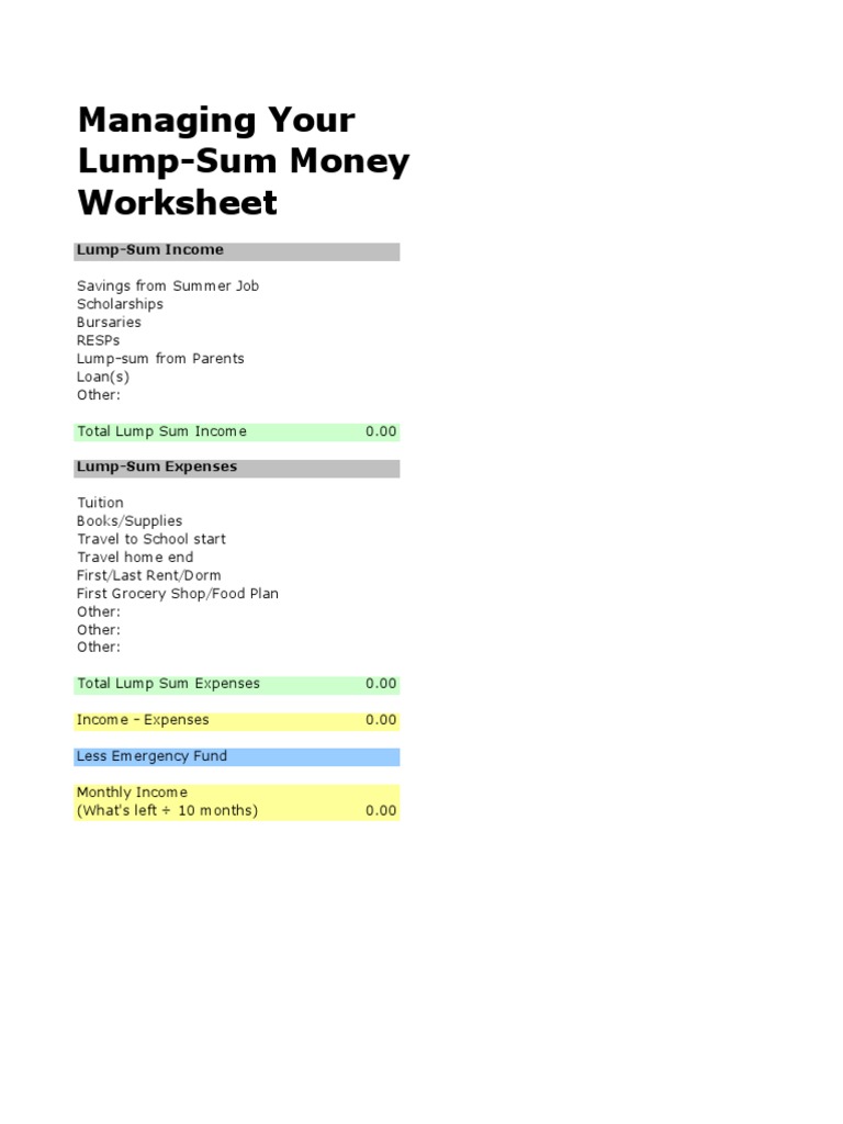 Lump Sum Money Worksheet | PDF