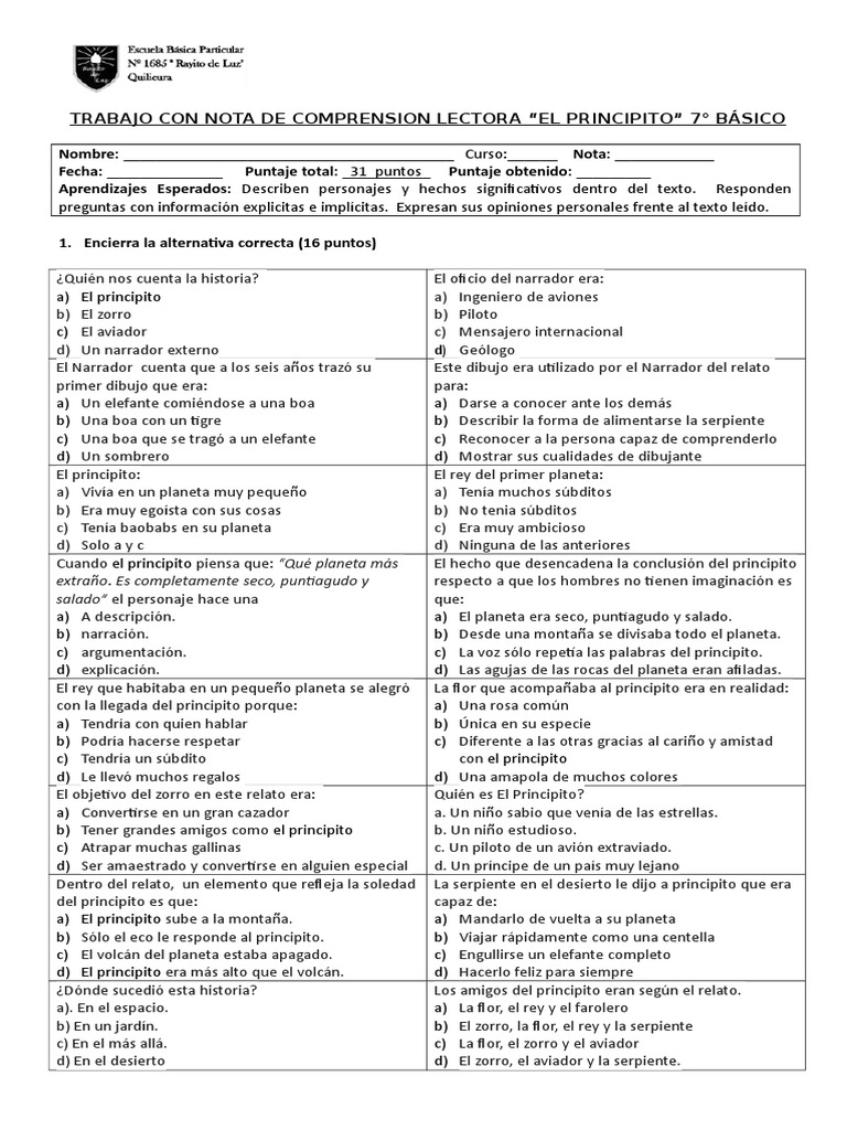 Actividades de Comprensión: El Principito | PDF | El Principito