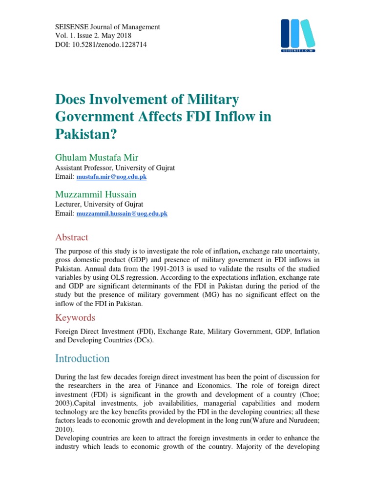 Does Involvement of Military Government Affects FDI Inflow in Pakistan ...