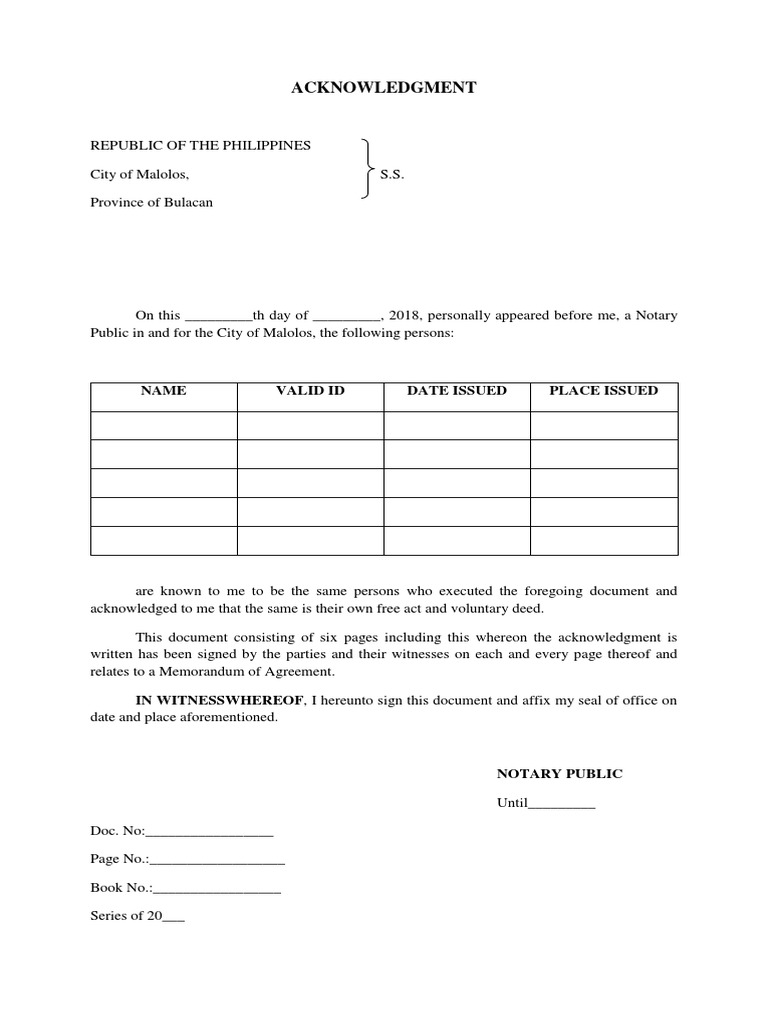 ACKNOWLEDGMENT - Notary | PDF