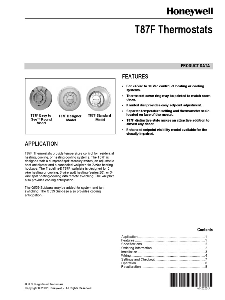 Honeywell Thermostat T87f Pdf Thermostat Relay