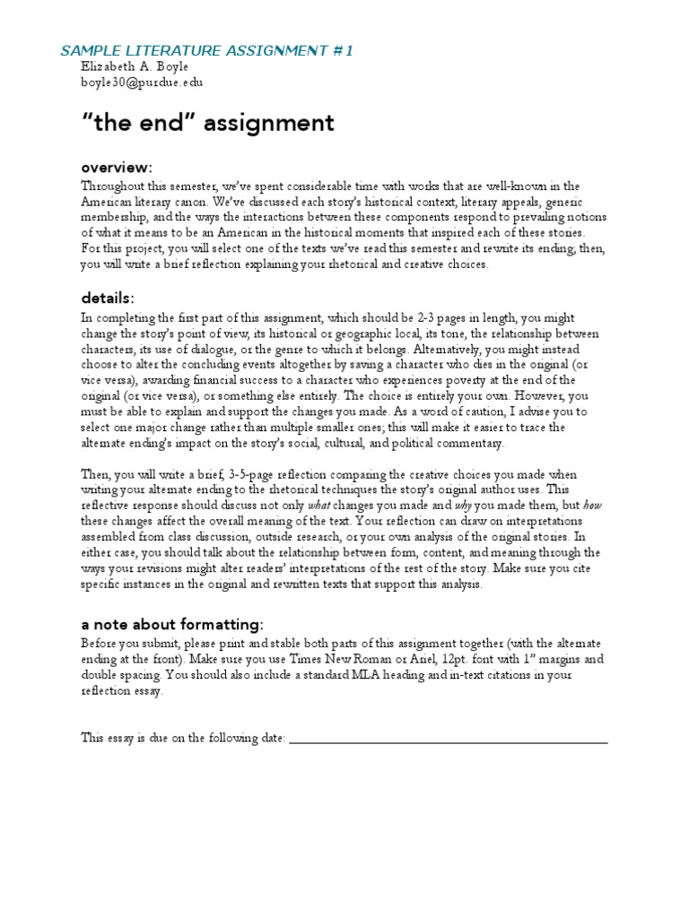 "The End" Assignment: Overview | PDF | Essays | Rhetoric
