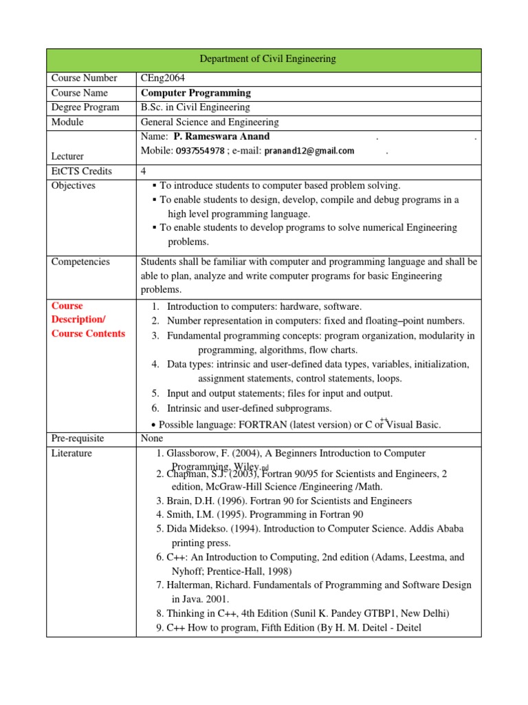 B.Sc. Civil Eng. Programming Course | PDF | Programming Language ...