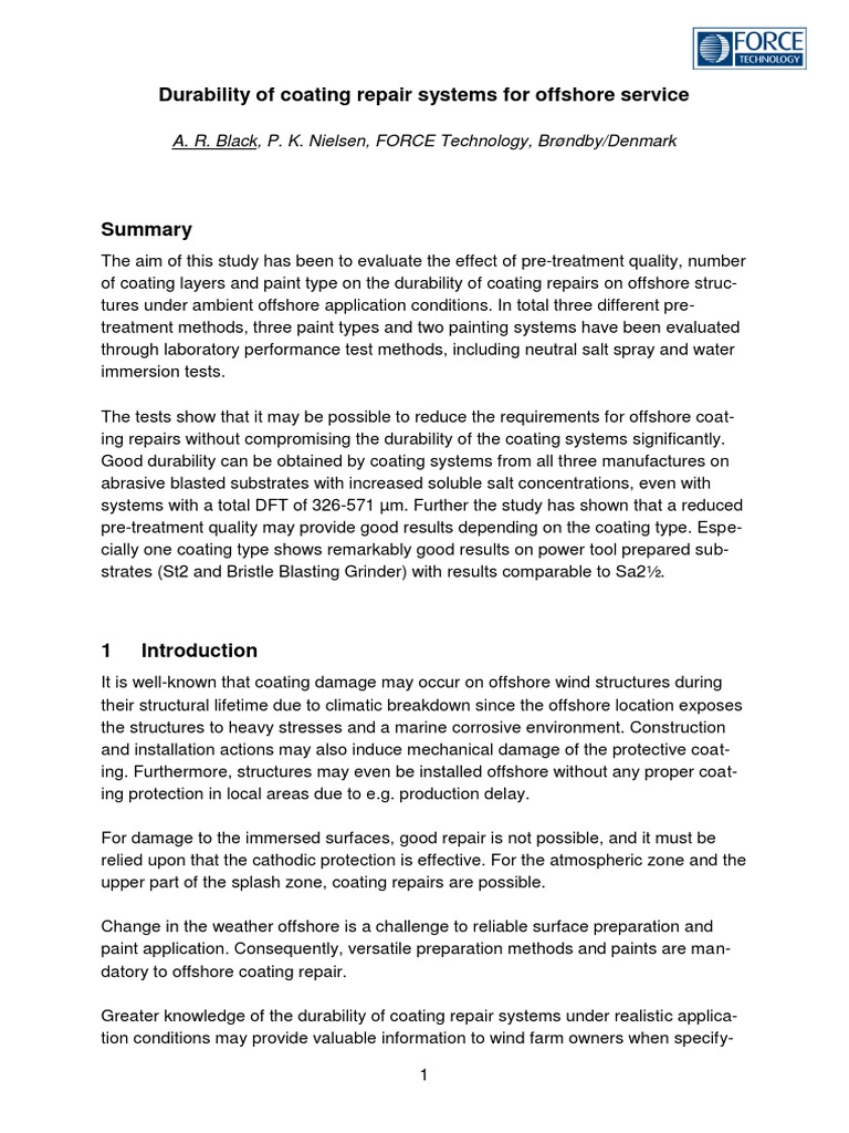 Durability of Coating Repair Systems For Offshore Services - Eurocorr ...