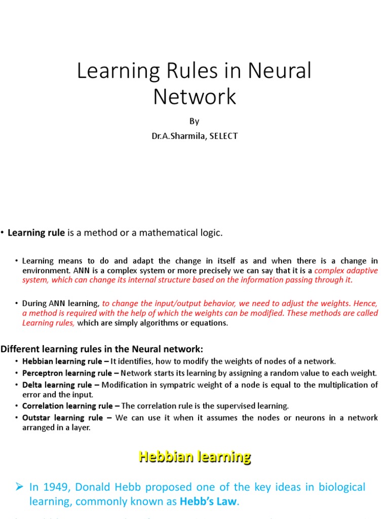 4-Hebbian Net-25-Jul-2018 - Reference Material I - Learning Rules in Neural Network PDF | PDF ...