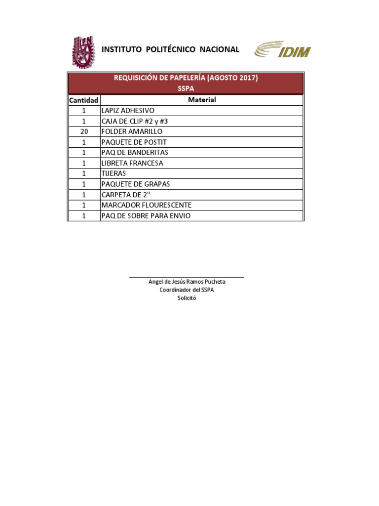 Requisiciones Papeleria | PDF
