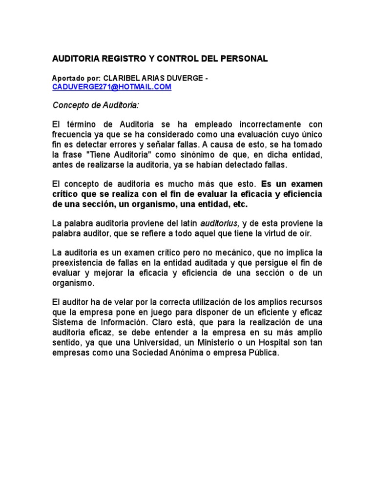 Auditoria Registro y Control Del Personal | PDF | Auditoría | Gestión ...