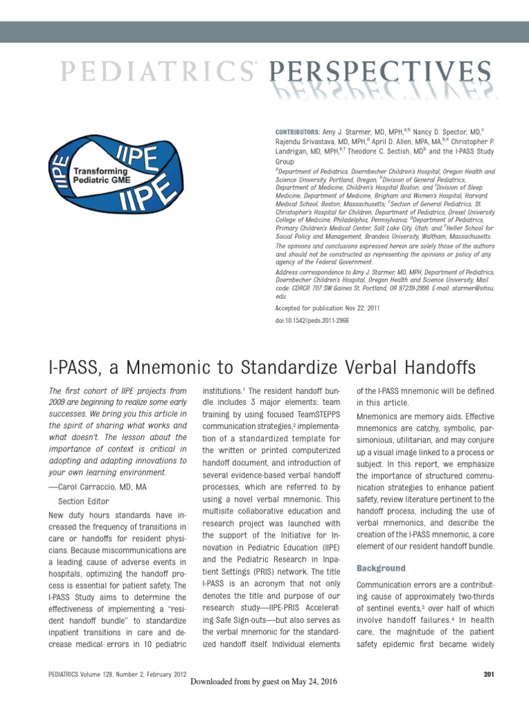 I PASS Mnemonic | Download Free PDF | Patient Safety | Medical Error