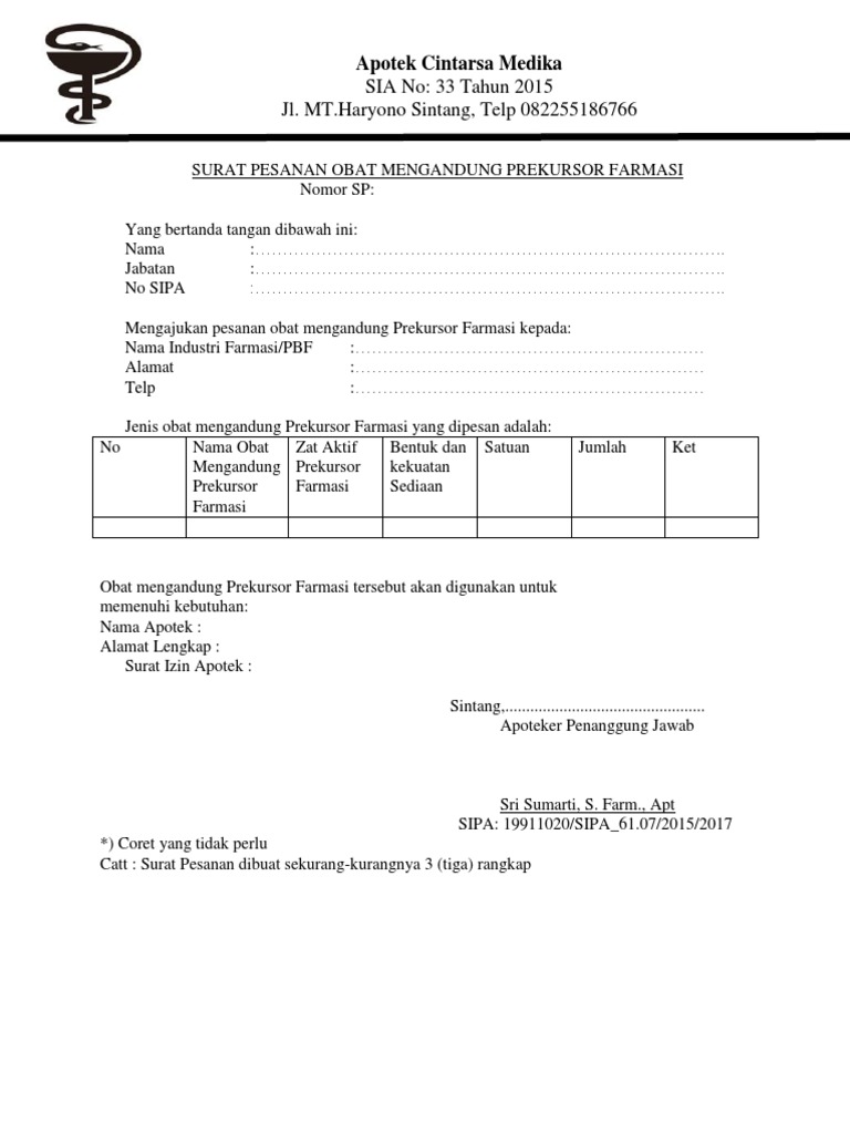 Surat Pemesanan Prekursor | PDF