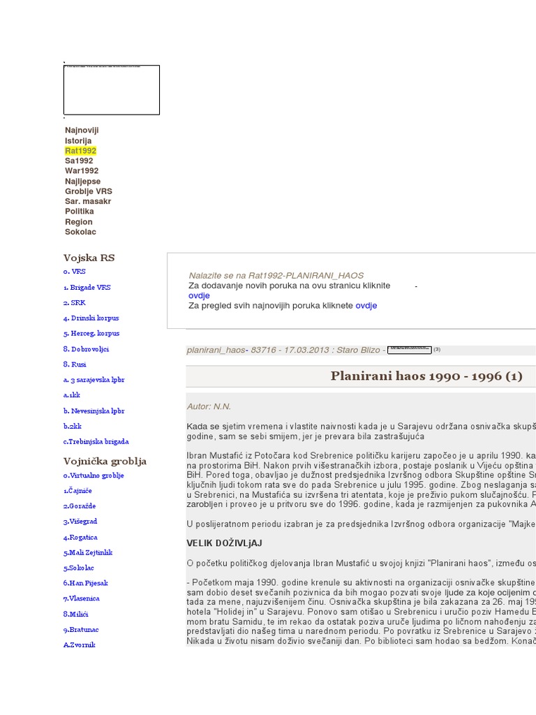 Ibran Mustafić - Planirani Haos 1990 - 1996 - Kompletna Knjiga Srebrenica Istina | PDF