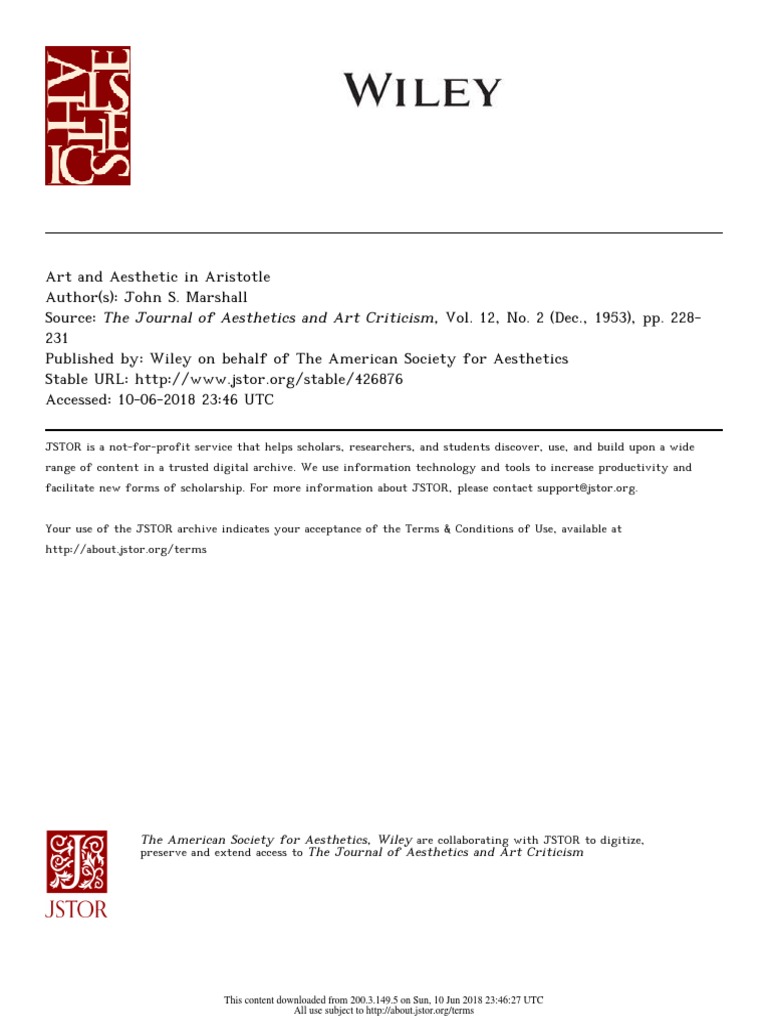 Art and Aesthetic in Aristotle | PDF | Aristotle | Aesthetics