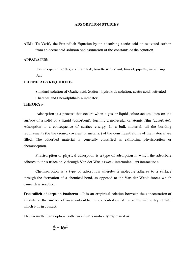 Lab Experiment Adsorption | Download Free PDF | Adsorption | Chemical ...