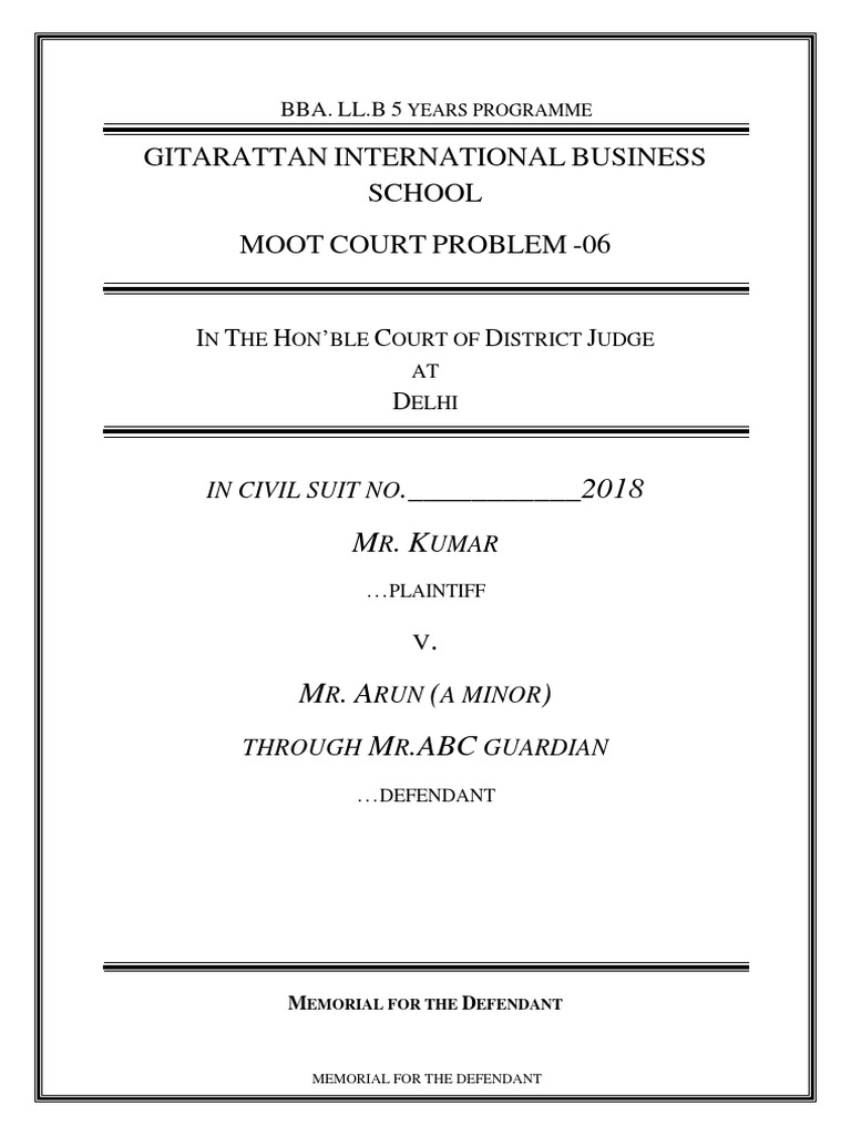 Final Dhroov Memorial of Moot Court | PDF | Restitution | Lawsuit