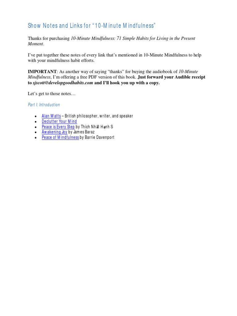 Show Notes and Links for 10-Minute Mindfulness: A Resource Guide for ...
