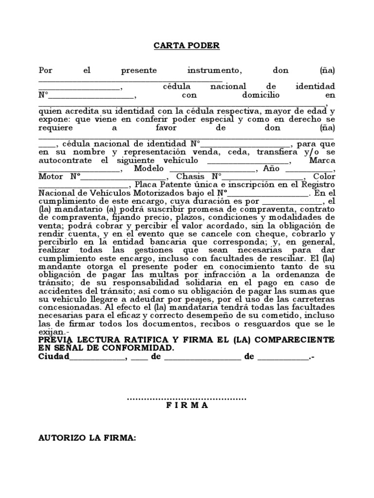 Carta Poder Venta Vehiculo | PDF | Gobierno | Business