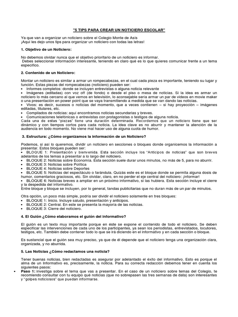 5 Tips para Crear Un Noticiero Escolar | PDF | Información