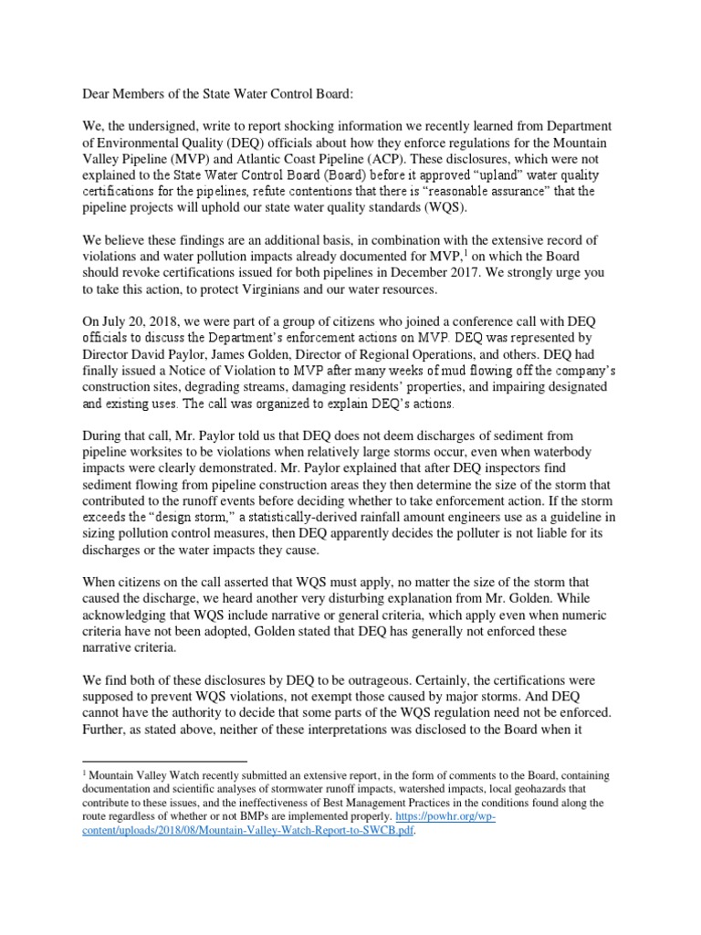 Letter To SWCB 8.20.18 | PDF | Clean Water Act | Water