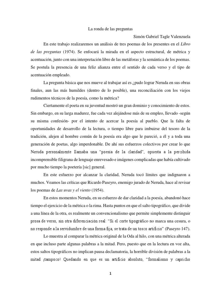 Las Preguntas - Pablo Neruda | PDF | Metro (poesía) | Poesía