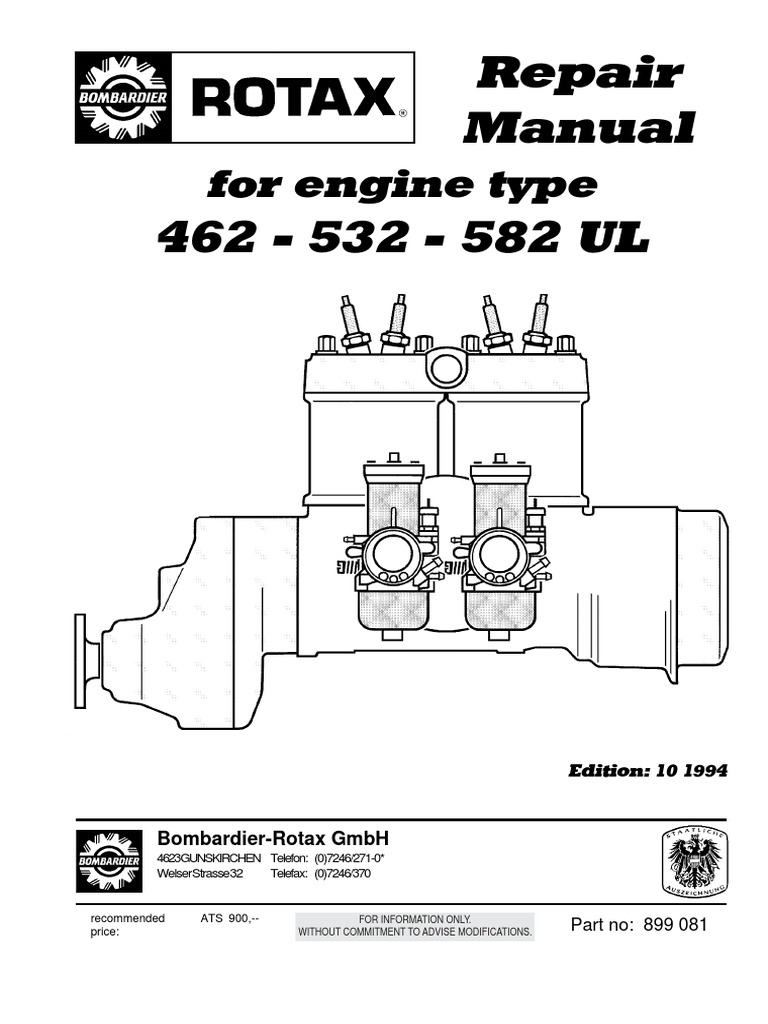 Rotax 462-582 UL Engine Repair Manual | PDF | Cylinder (Engine ...