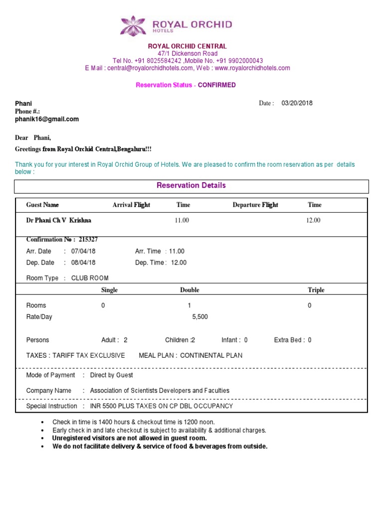 Hotel Confirmation Template | PDF | Hotel | Payments