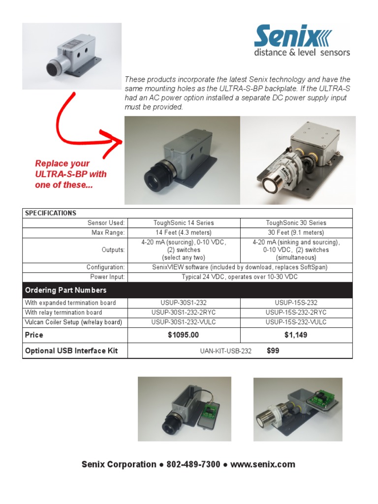 Replace your ULTRA-S-BP with the latest Senix ultrasonic sensor models ...