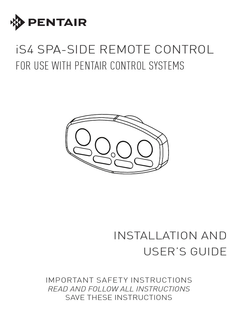 Is4 Spa-Side Remote Control For Use With Pentair Control Systems | PDF ...