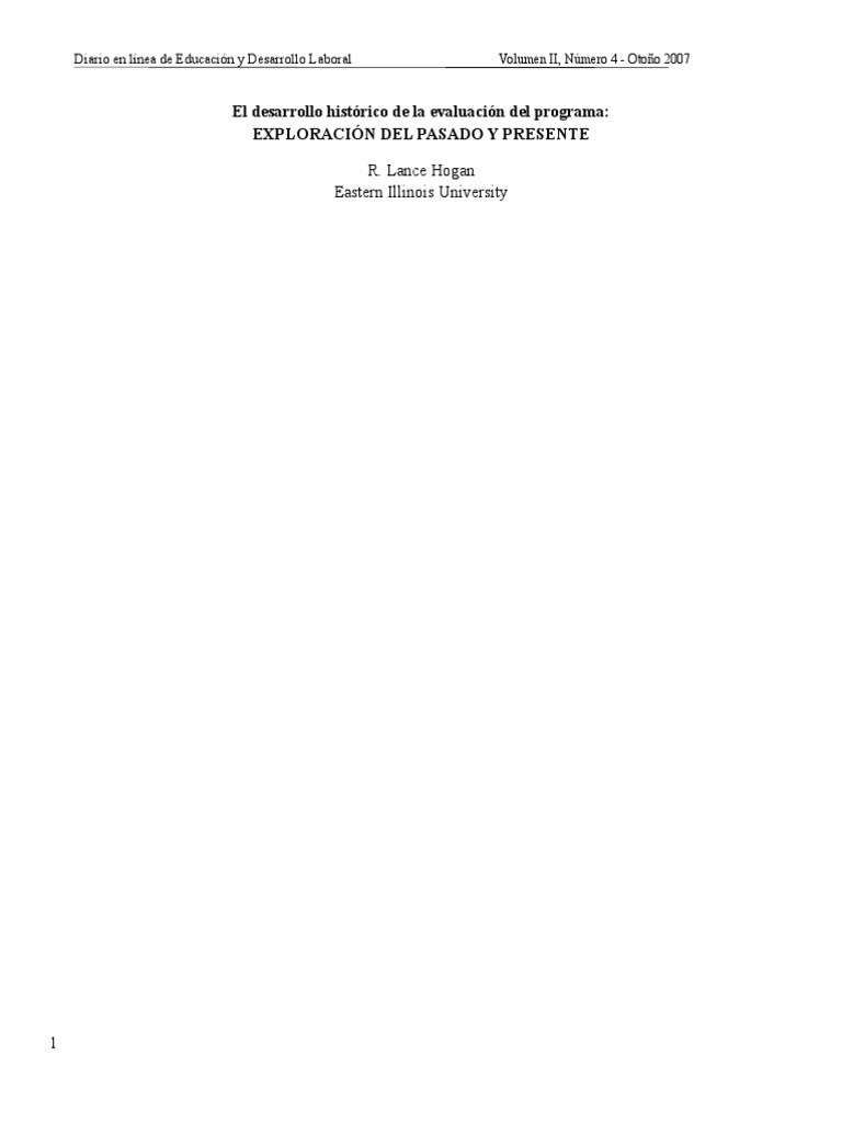 El Desarrollo Histórico de La Evaluación Del Programa - LANCE HOGAN ...