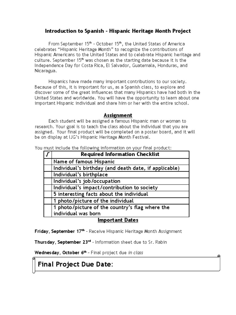 Intro - Hispanic Heritage Month Project Directions - People | PDF ...
