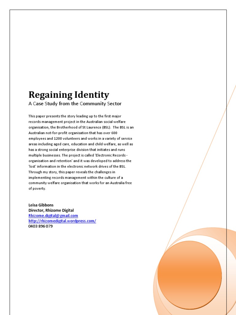 Regaining Identity: A Case Study From The Community Sector | PDF ...