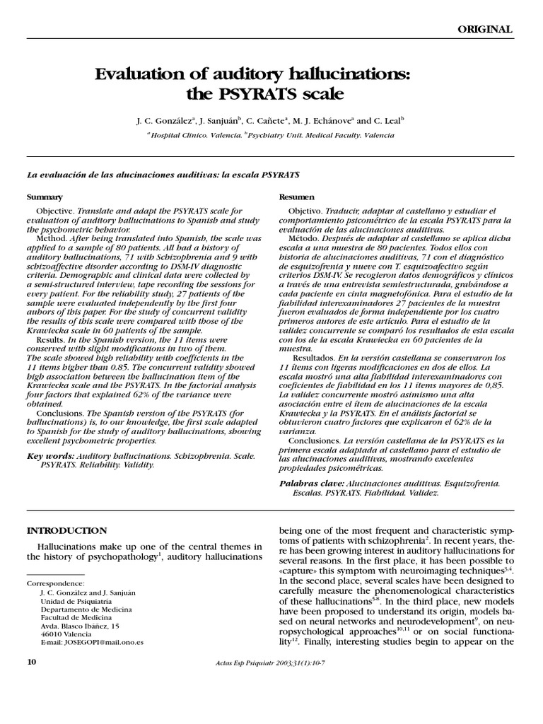 Escala PSYRATS para alucinaciones auditivas | PDF | Psicosis | Alucinación