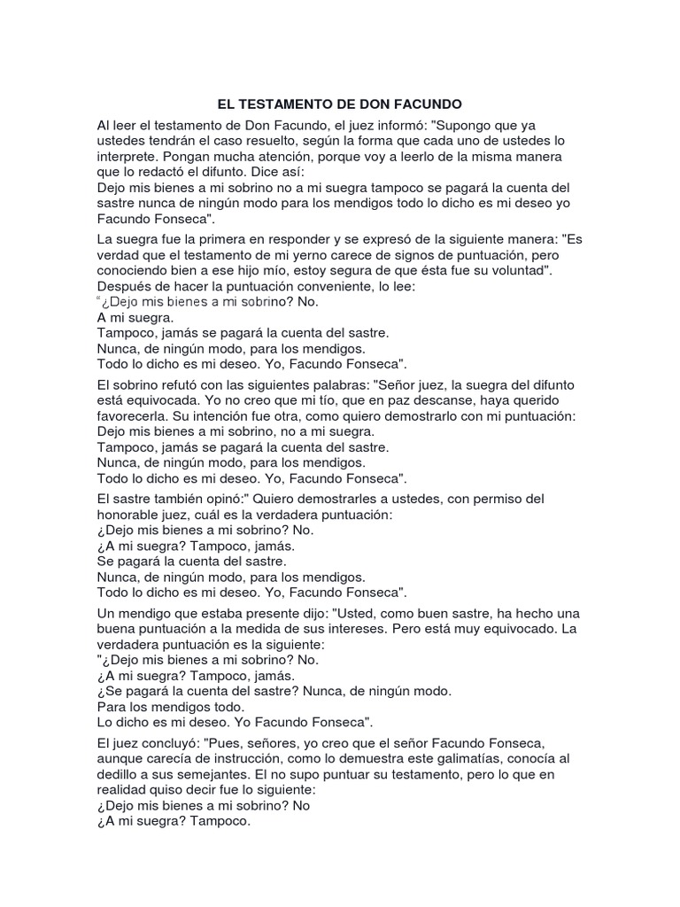El Testamento de Don Facundo | PDF